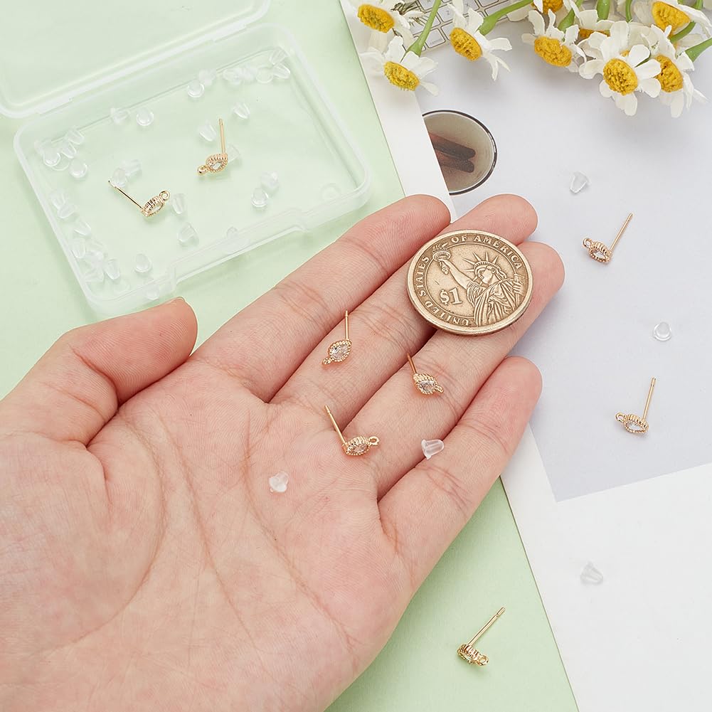 BENECREAT 10PCS 18K Real Gold Plated Teardrop Cubic Zirconia Earring Studs with Loop for Earring DIY, Valentine's Day Jewelry Gift Making, Hole: 1mm