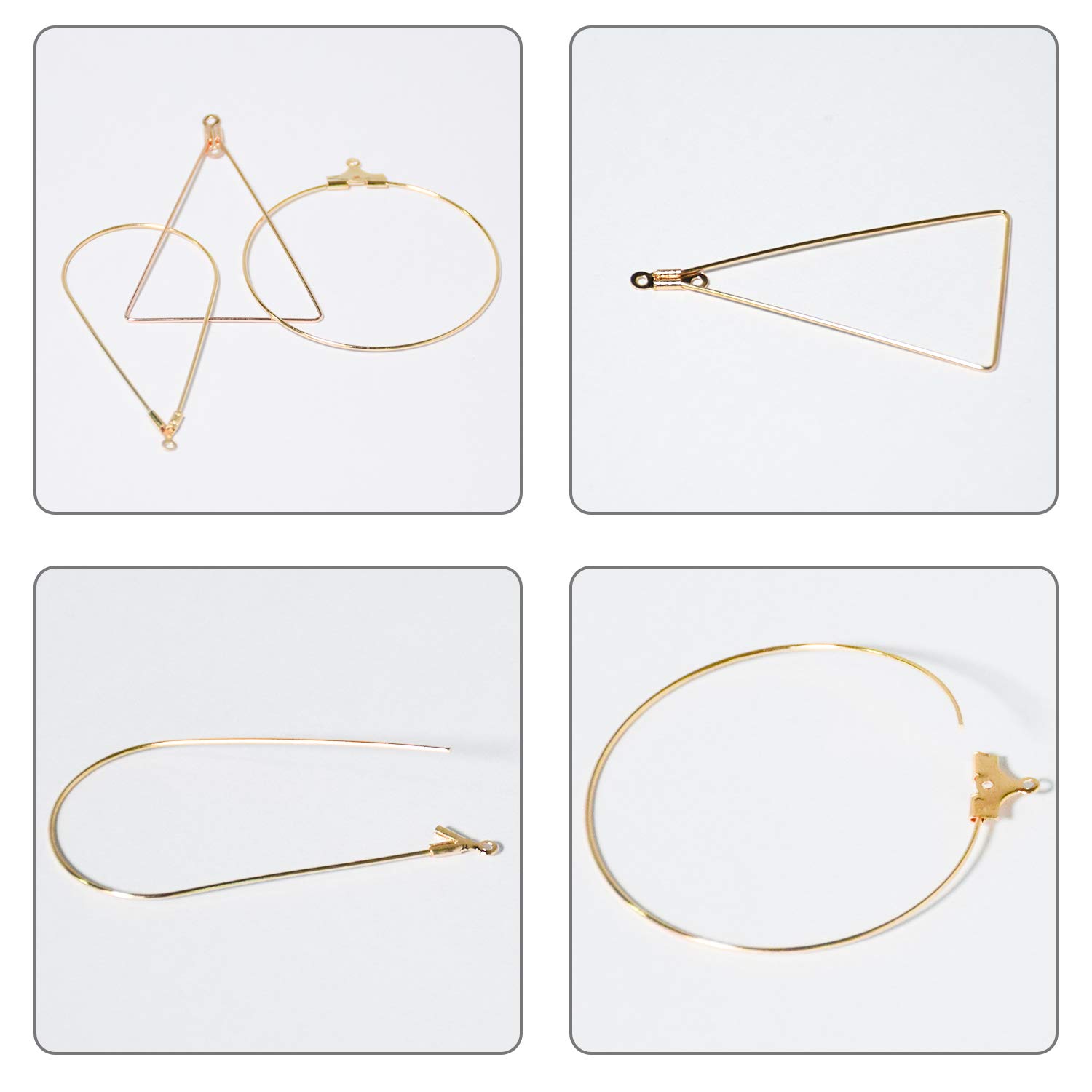 TopBine 60pcs Hoop Earrings Set - Round, Teardrop, Triangle - Gold K, White K - DIY Earring Making