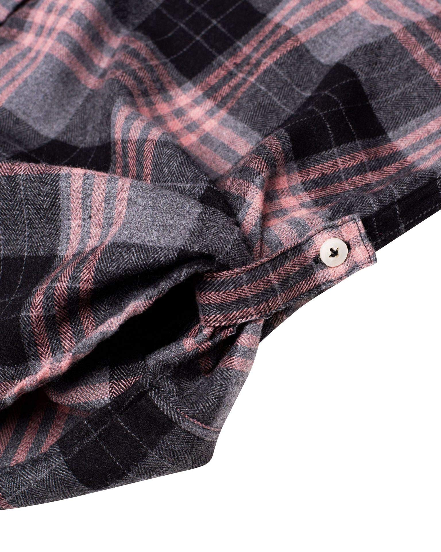 Alimens & Gentle Womens Plaid Flannel Shirts Long Sleeve Roll Up Casual Button Down Shirt Pink Grey