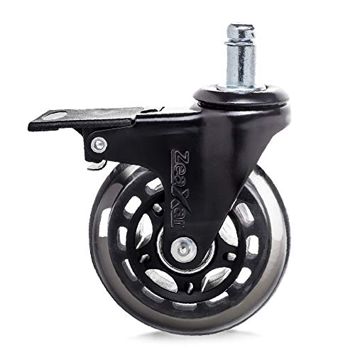 DOES NOT FIT IKEA CHAIRS - Caster Wheels with Brakes - 5 Pieces 3" Locking Office Chair Wheels - Quiet Rollerblade Style PU Rubber Heavy Duty Wheels - Work on Hardwood & Tile Floors & LOW PILE CARPET
