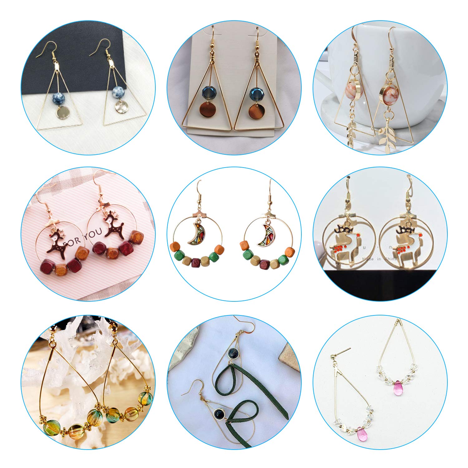 TopBine 60pcs Hoop Earrings Set - Round, Teardrop, Triangle - Gold K, White K - DIY Earring Making