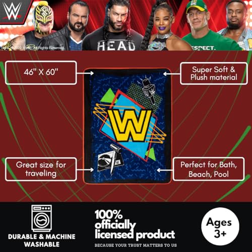 Franco Kids Bedding Soft Plush Micro Raschel Throw, 46 in x 60 in, WWE