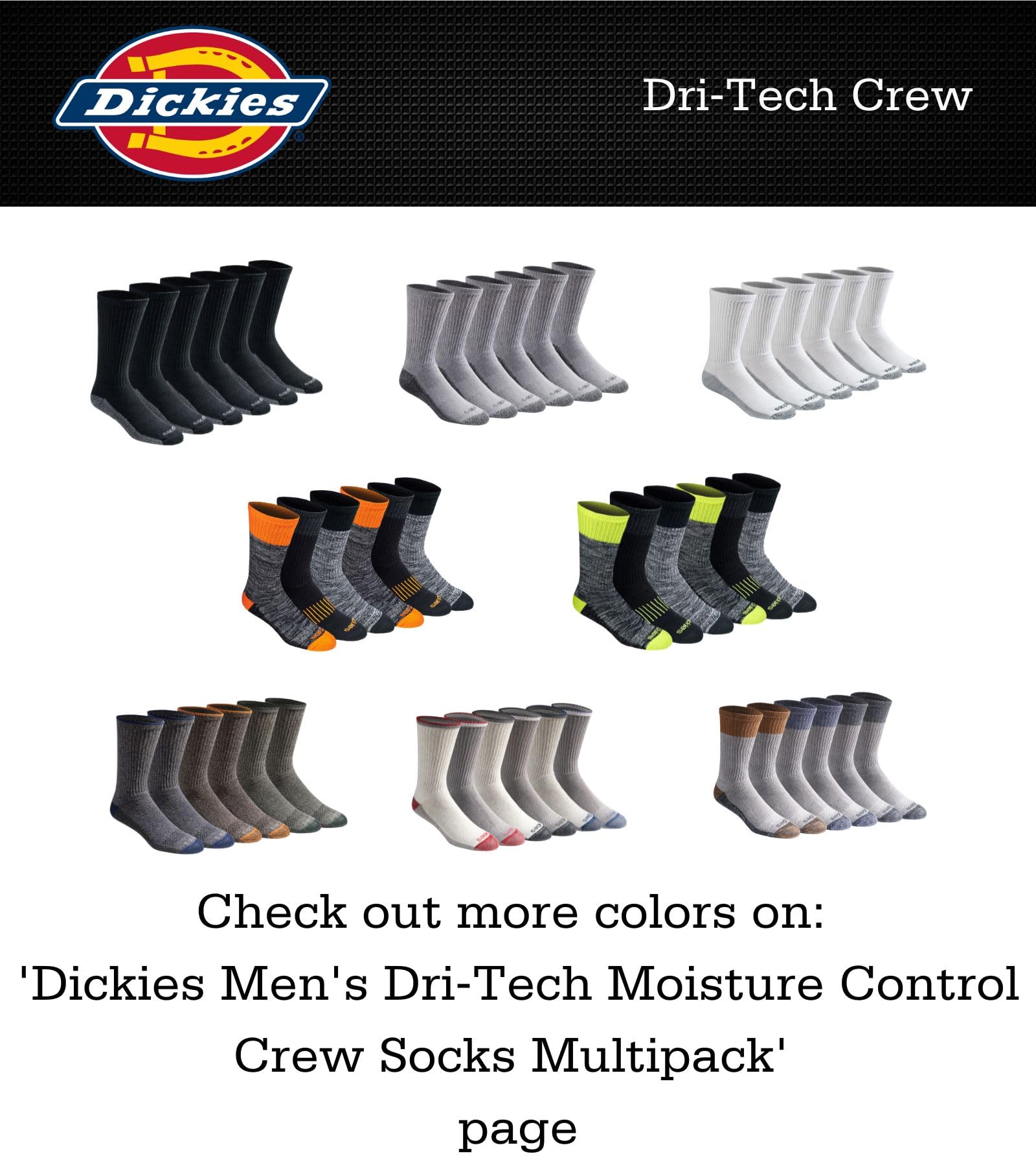Dickies Men's Dri-Tech Essential Moisture Control Crew Socks, Available in M-XXL (6, 12, Solid Brown (6 Pairs), Large