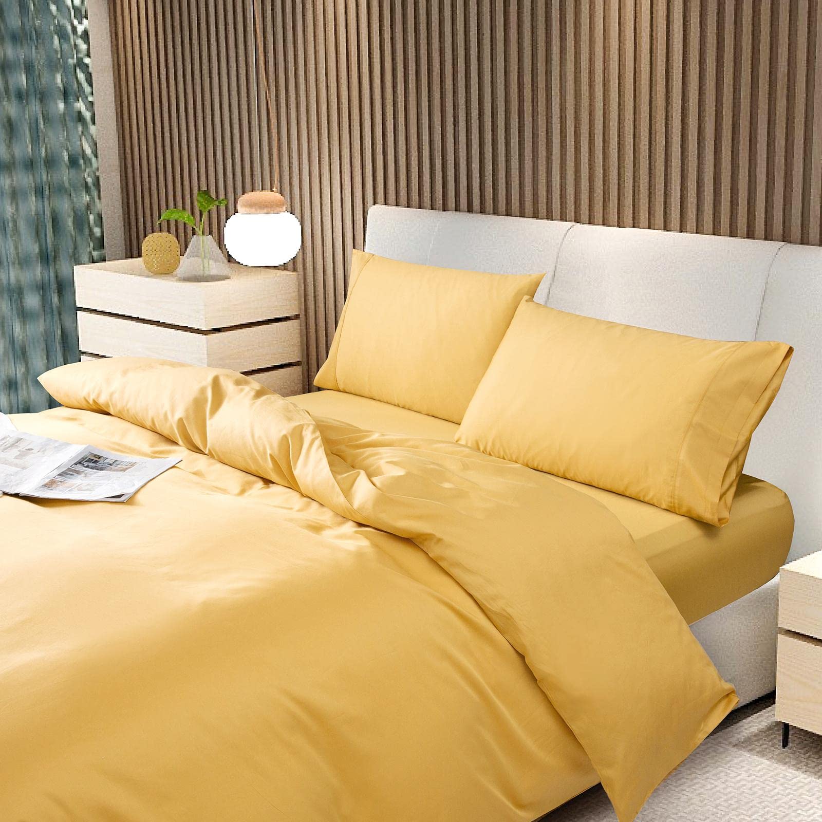 JamRest Duvet Cover Twin Size Zipper Closure (68"x90"), Ultra Soft Breathable Microfiber Comforter Cover, Luxury Hotel Bedding 3pcs Set (1 Duvet Cover & 2 Pillowcases), Yellow