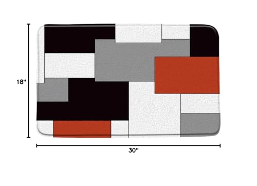 AMFD Abstract Geometric Bath Mat Modern Geometry Squares Pattern Print Black Gray Red White Creative Microfiber Memory Foam Bathroom Shower Mat Kitchen Rug,18x30 Inch