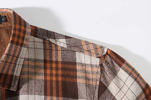 SSLR Flannel Shirt for Men, Long Sleeve Button Down Shirt Plaid Casual (Large, Khaki)