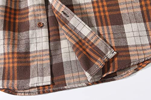 SSLR Flannel Shirt for Men, Long Sleeve Button Down Shirt Plaid Casual (Large, Khaki)