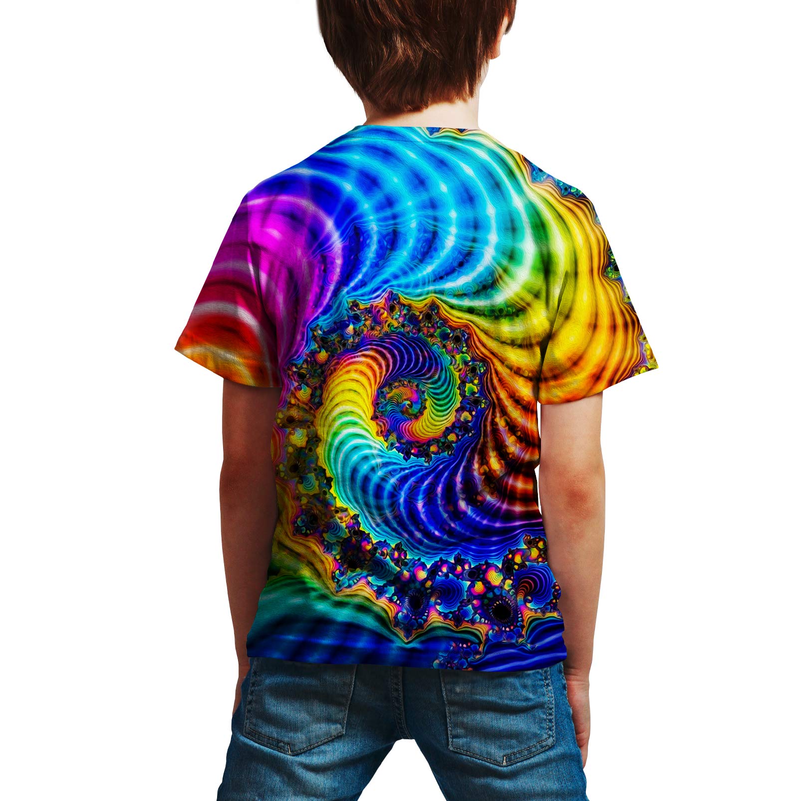 YAJOOEY Colorful 3D Tshirt for Boys Girls Tie Dye Print Cool Tee Shirts for Kids 8-10 Years