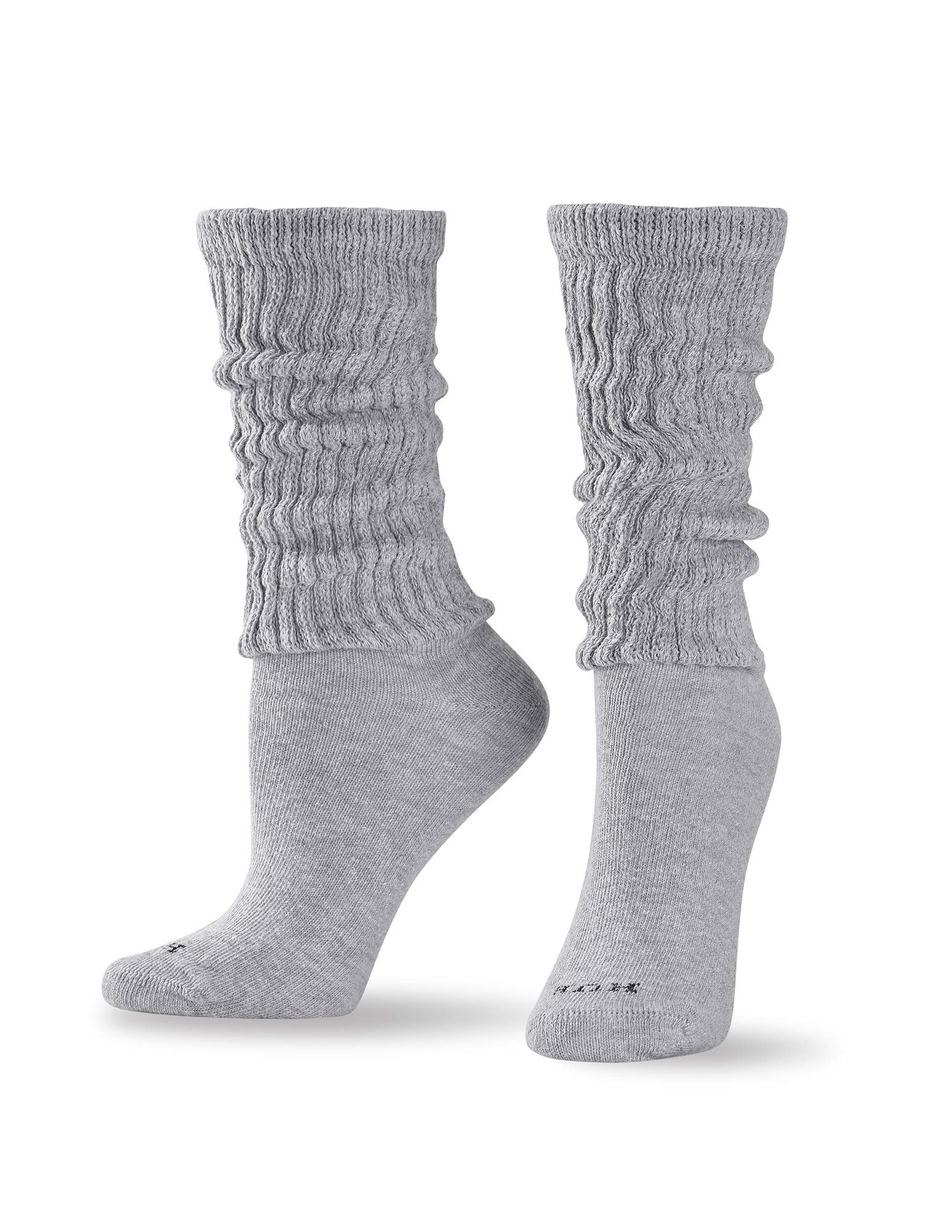 HUE Women's Slouch Socks 3 Pair Pack, White/Light Charcoal Heather/Black, One Size