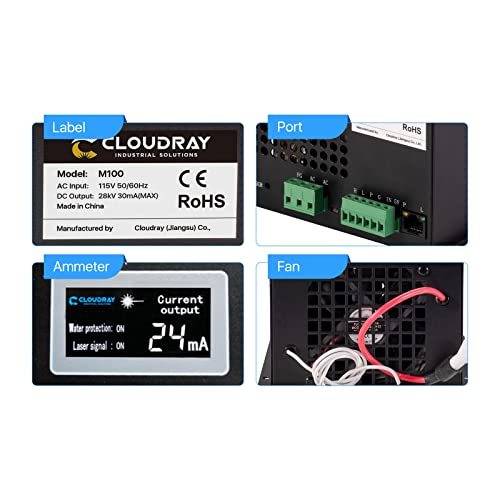 Cloudray CO2 Laser Power Supply 100W 110V for 80-100W Laser Tube Laser Engraver Cutter M100(MYJG100 Upgrade)
