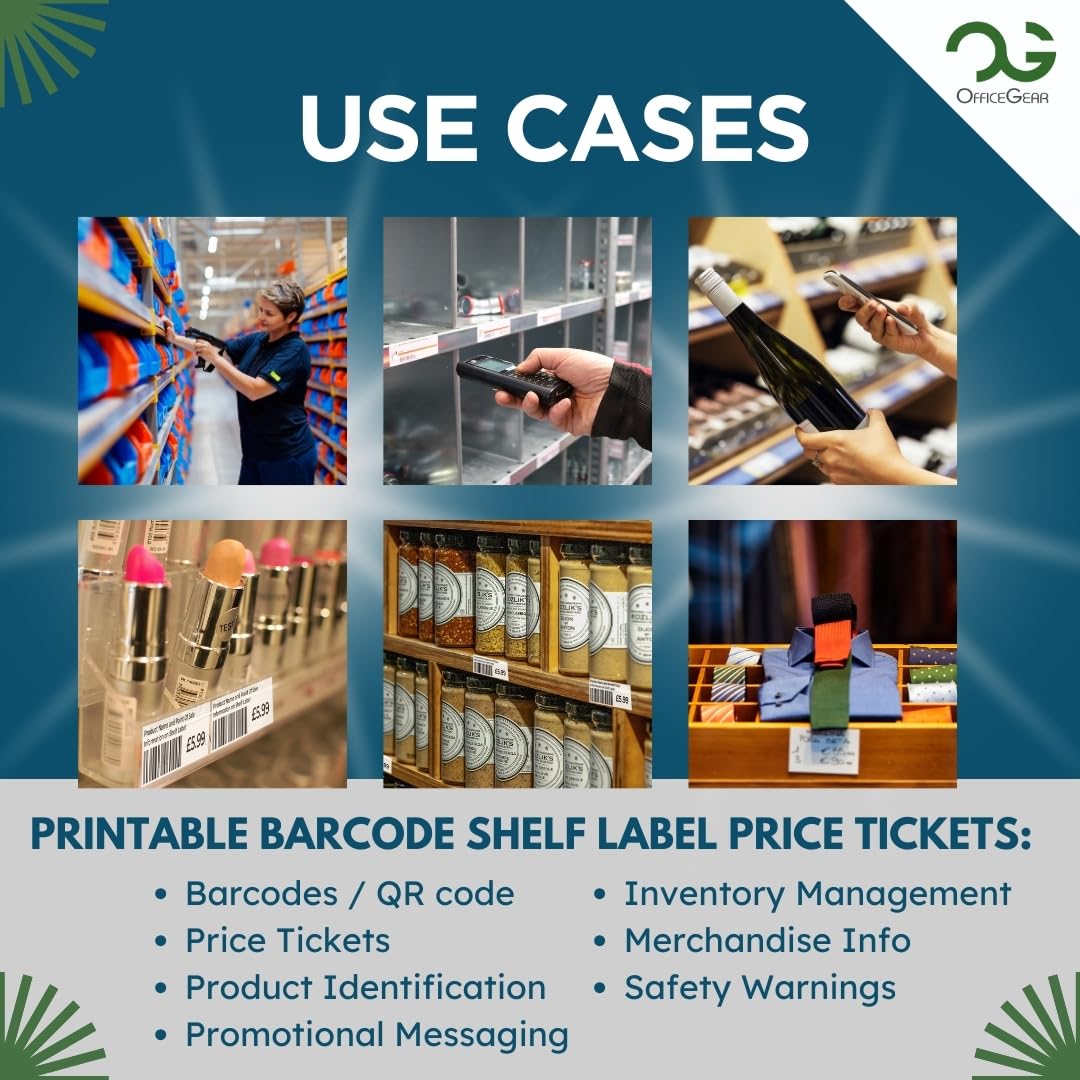 OfficeGear Shelf Edge Barcode Price Ticket Labels 18-up [25 Sheets - 450 Pack] 30x105mm Custom Printable A4 Card Micro Perforated Non-Adhesive Merchandise Tag with Free Downloadable Design Template