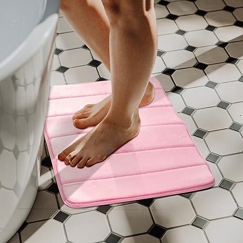 Xerhnan Memory Foam Bath Mat Set - Non Slip, Absorbent, Soft Bath Rug Set - Fast Drying Washable Bath Mat - Size 15.8β x 24β (2, Pink)