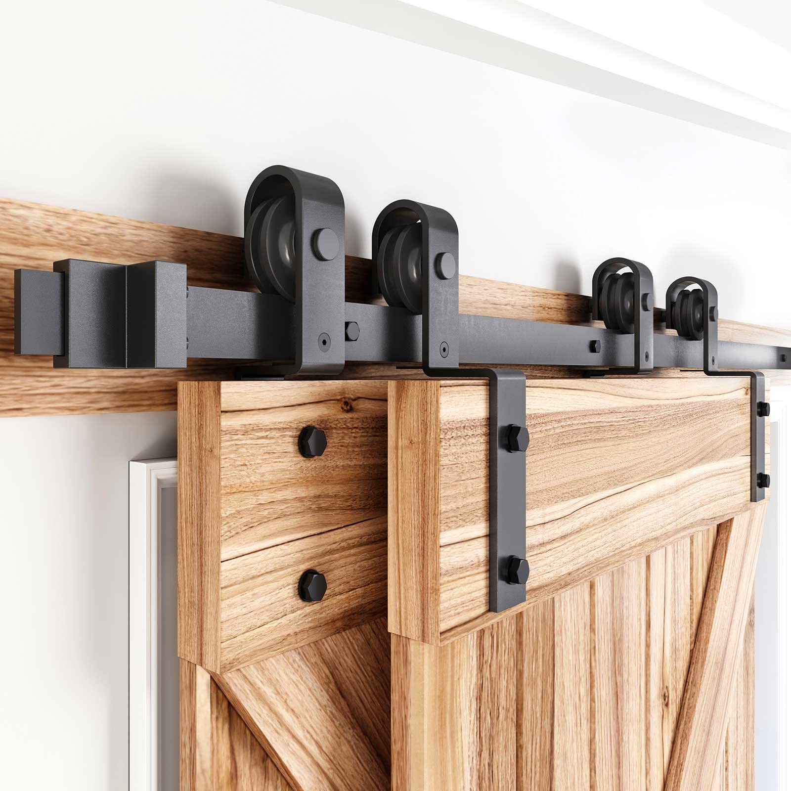 EaseLife 10 FT Bypass Double Sliding Barn Door Hardware Kit,Single Track,Heavy Duty,Slide Smoothly Quietly,Easy Install (10FT Track Kit for Double 65" Wide Door)