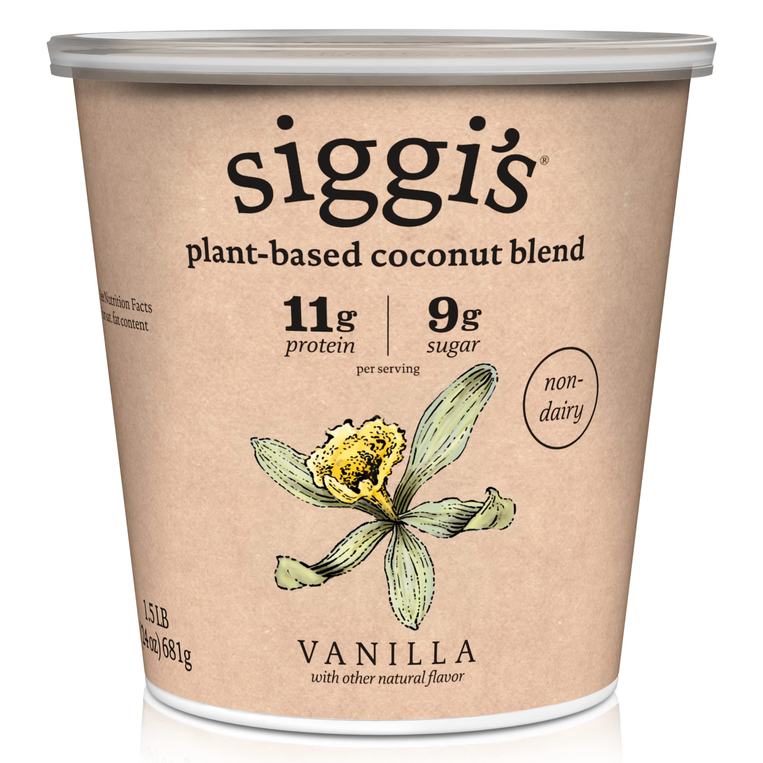 siggi's Plant-Based Coconut Blend, Vanilla – Dairy Free Snack, More Protein Than Sugar, Blue, 24 Oz