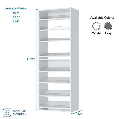 Closet Shelves Tower - Modular Closet System with Shoe Shelves (8) - Corner Closet System - Closet Organizers and Storage Shelves (White, 19.5 inches Wide) Closet Shelving