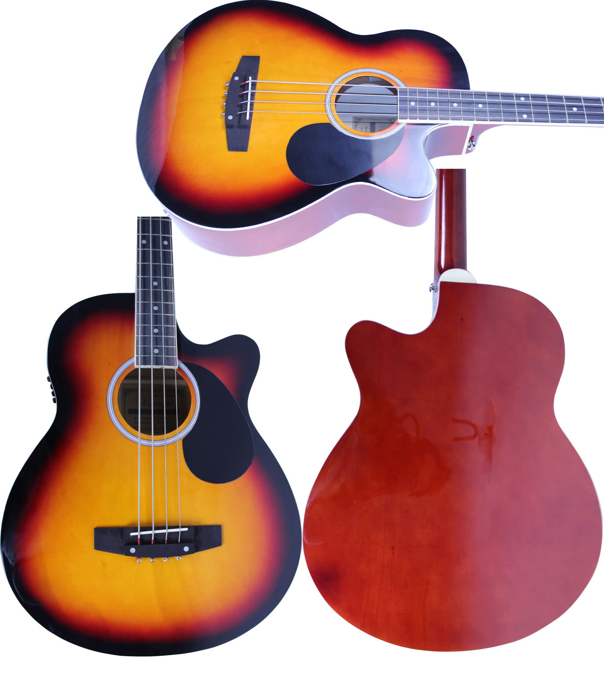 Vizcaya Full Size 4 Strings Cutaway Acoustic-Electric Bass Guitar With 4-Band Equalizer,5mm Padding Gig Bag,Strap, Picks-Sunburst