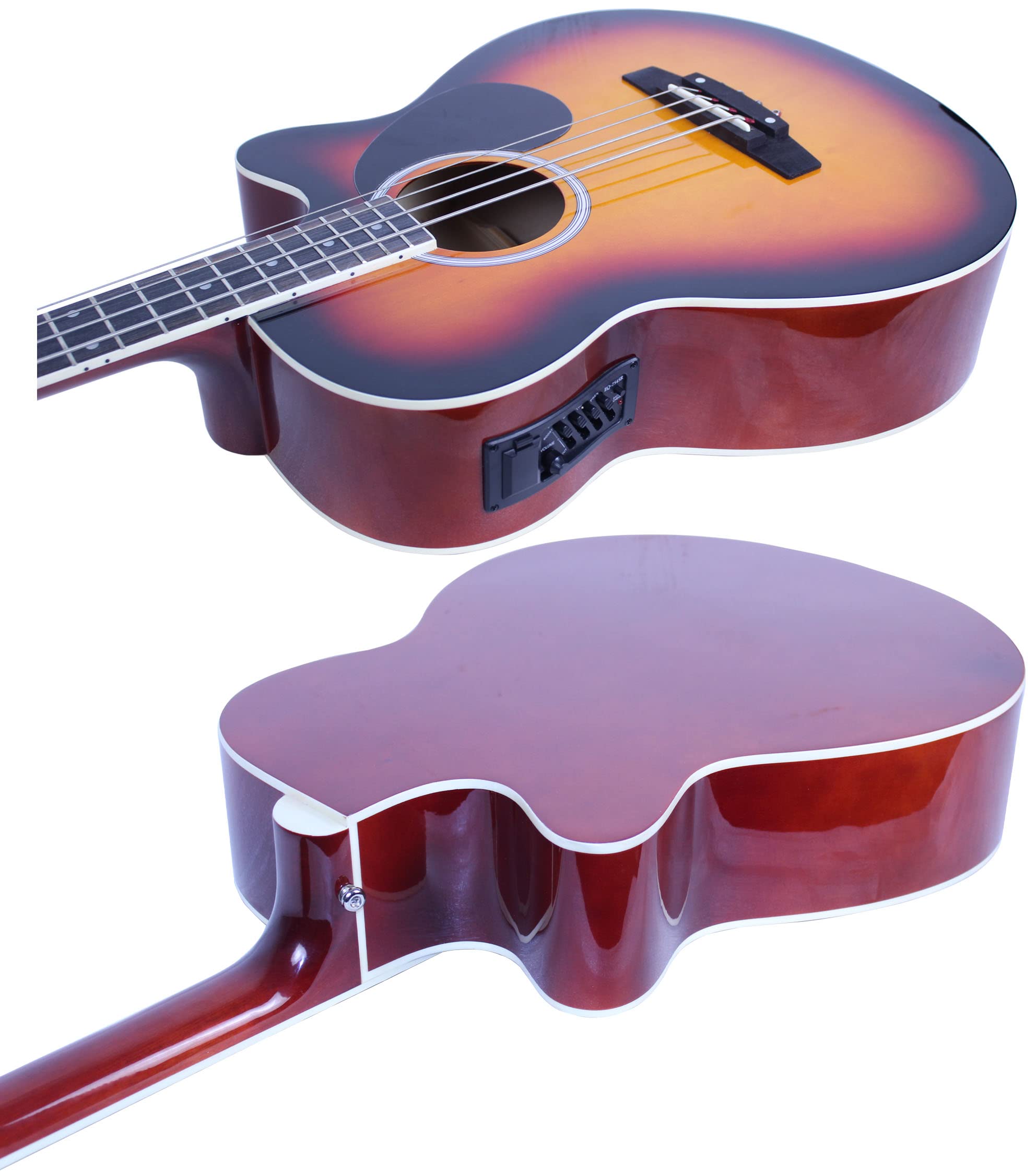 Vizcaya Full Size 4 Strings Cutaway Acoustic-Electric Bass Guitar With 4-Band Equalizer,5mm Padding Gig Bag,Strap, Picks-Sunburst