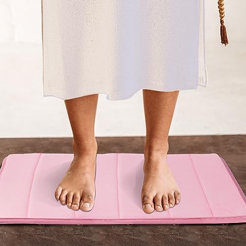 Xerhnan Memory Foam Bath Mat Set - Non Slip, Absorbent, Soft Bath Rug Set - Fast Drying Washable Bath Mat - Size 15.8β x 24β (2, Pink)