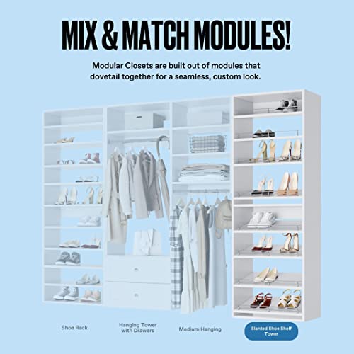 Closet Shelves Tower - Modular Closet System with Shoe Shelves (8) - Corner Closet System - Closet Organizers and Storage Shelves (White, 19.5 inches Wide) Closet Shelving