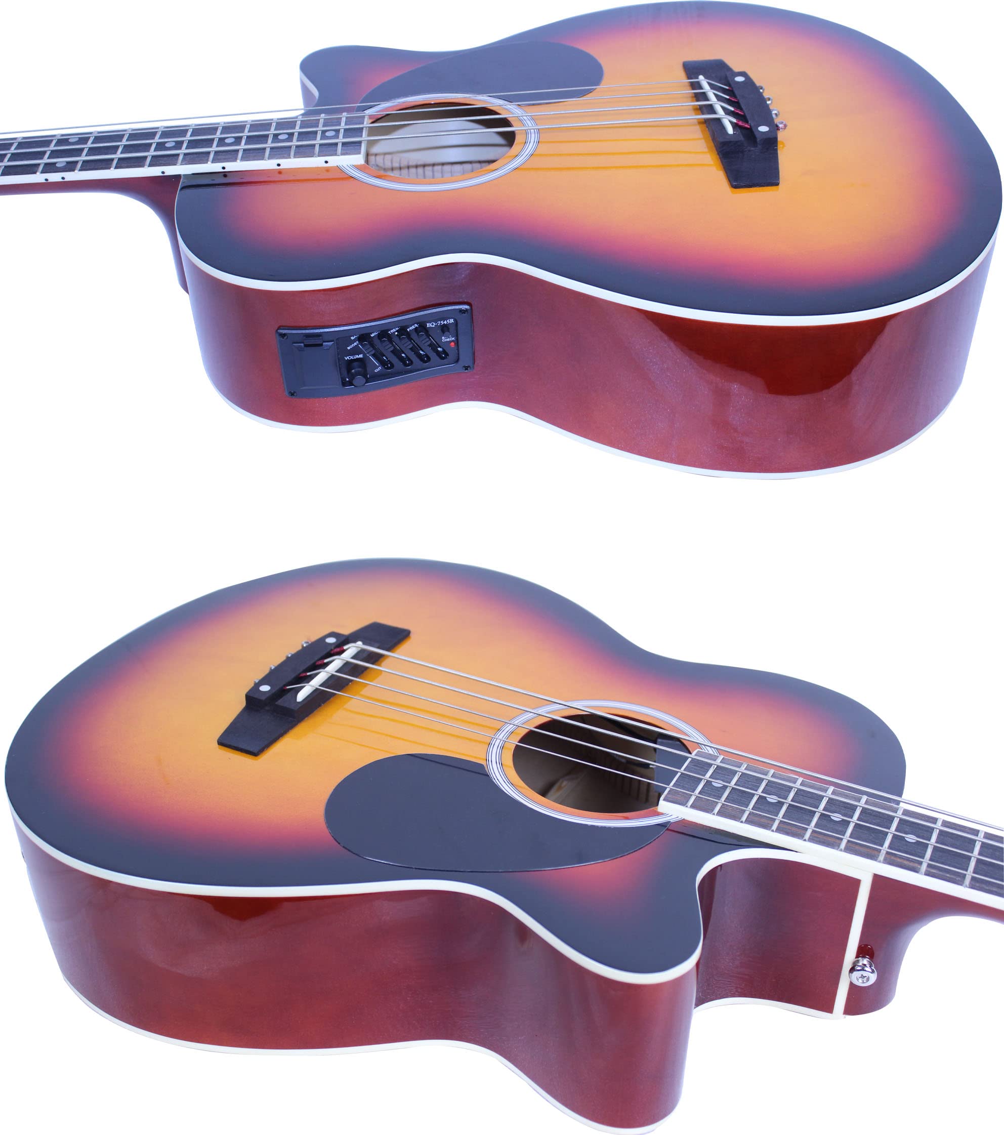 Vizcaya Full Size 4 Strings Cutaway Acoustic-Electric Bass Guitar With 4-Band Equalizer,5mm Padding Gig Bag,Strap, Picks-Sunburst