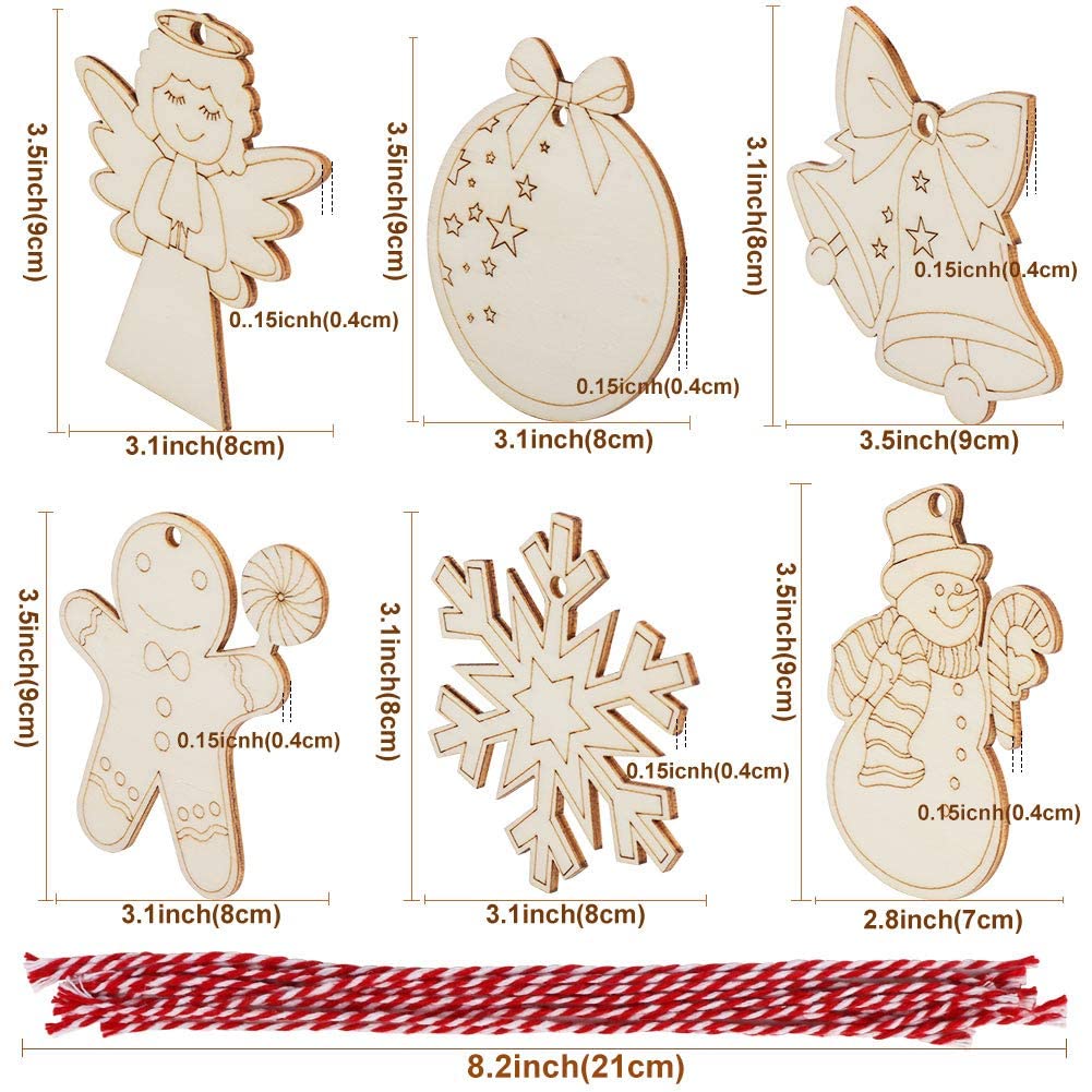 OurWarm 48pcs Wooden Christmas Ornaments Crafts for Kids, Unfinished Wood Slices Ornaments, DIY Crafts Christmas Ornaments Set for Christmas Tree Ornaments