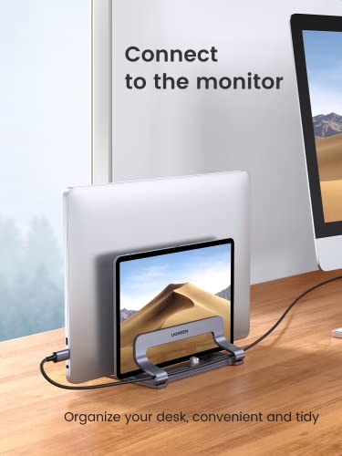 UGREEN Vertical Laptop Stand Holder Desk Dual Aluminum Dock Compatible with MacBook Pro Air Laptop Stand Desktop Adjustable, Lenovo Ideapad, Surface Book, HP Notebook, Dell Chromebook Up to 17.3 Inch