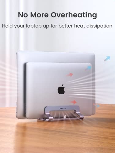 UGREEN Vertical Laptop Stand Holder Desk Dual Aluminum Dock Compatible with MacBook Pro Air Laptop Stand Desktop Adjustable, Lenovo Ideapad, Surface Book, HP Notebook, Dell Chromebook Up to 17.3 Inch