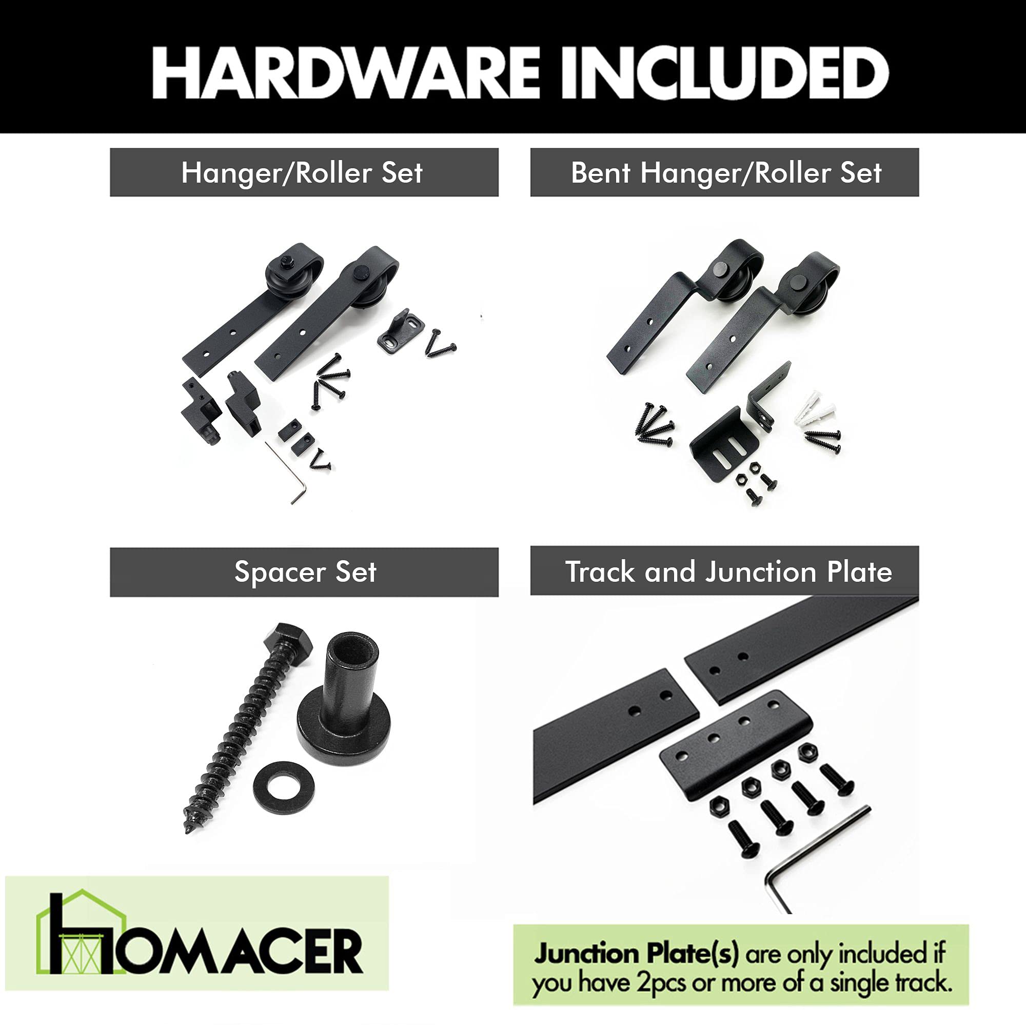 Homacer Mini Black Rustic Single Track Bypass Sliding Barn Door Hardware Kit, for Four Doors, 120-inch Long Flat Track, Classic Design Roller (Two Flat +Two Bent), Cabinet TV Stand Use
