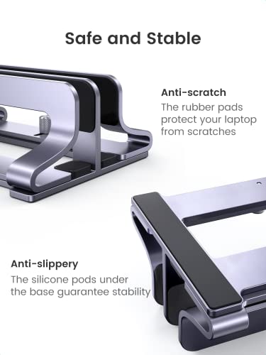 UGREEN Vertical Laptop Stand Holder Desk Dual Aluminum Dock Compatible with MacBook Pro Air Laptop Stand Desktop Adjustable, Lenovo Ideapad, Surface Book, HP Notebook, Dell Chromebook Up to 17.3 Inch