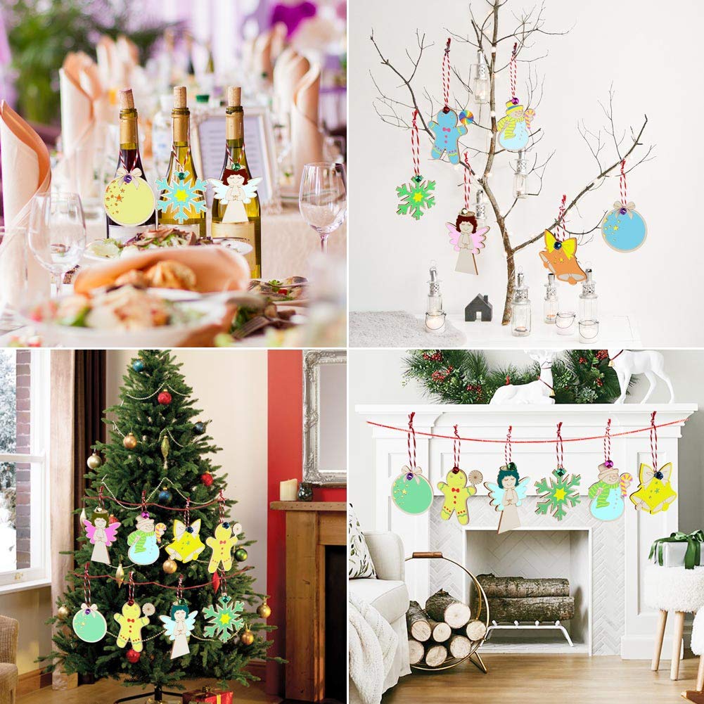 OurWarm 48pcs Wooden Christmas Ornaments Crafts for Kids, Unfinished Wood Slices Ornaments, DIY Crafts Christmas Ornaments Set for Christmas Tree Ornaments