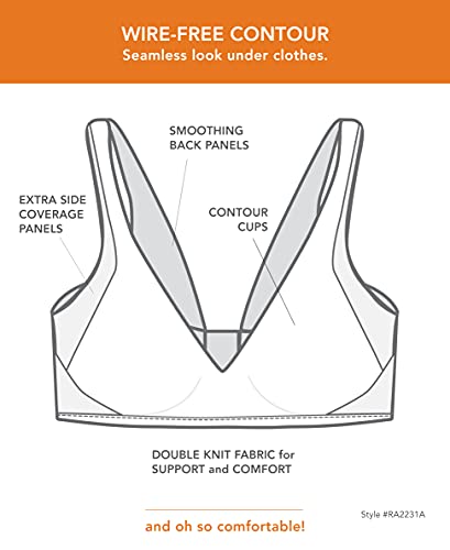 Warner's Women's No Side Effects Underarm and Back-Smoothing Comfort Wireless Lightly Lined T-Shirt Bra Ra2231a, Rosewater, X-Large