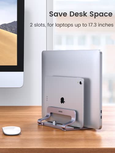 UGREEN Vertical Laptop Stand Holder Desk Dual Aluminum Dock Compatible with MacBook Pro Air Laptop Stand Desktop Adjustable, Lenovo Ideapad, Surface Book, HP Notebook, Dell Chromebook Up to 17.3 Inch