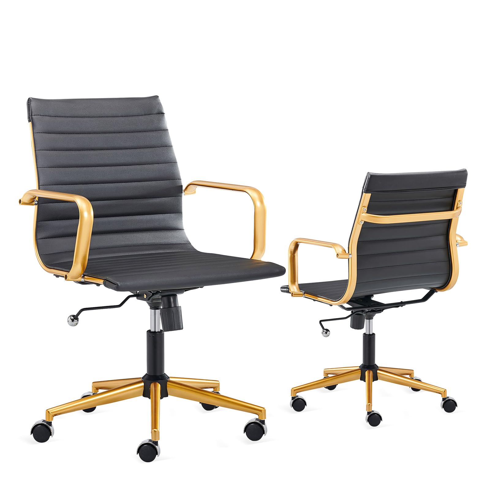 LUXMOD Leather Office Chair in Black, Gold Ergonomic Home Office Desk Chair with Armrests, Mid Back Leather Office Chair for Back Support, Adjustable Black and Gold Chair (1pcs)