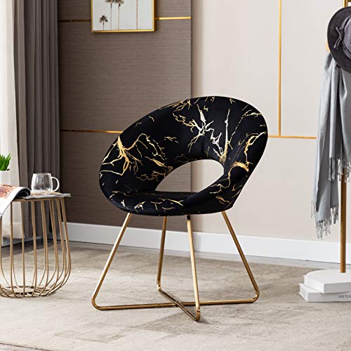 DUHOME Black Accent Chair Velvet Vanity Chair Lliving Room Chairs Desk Chair with Golden Legs Mid-Back 1 pcs