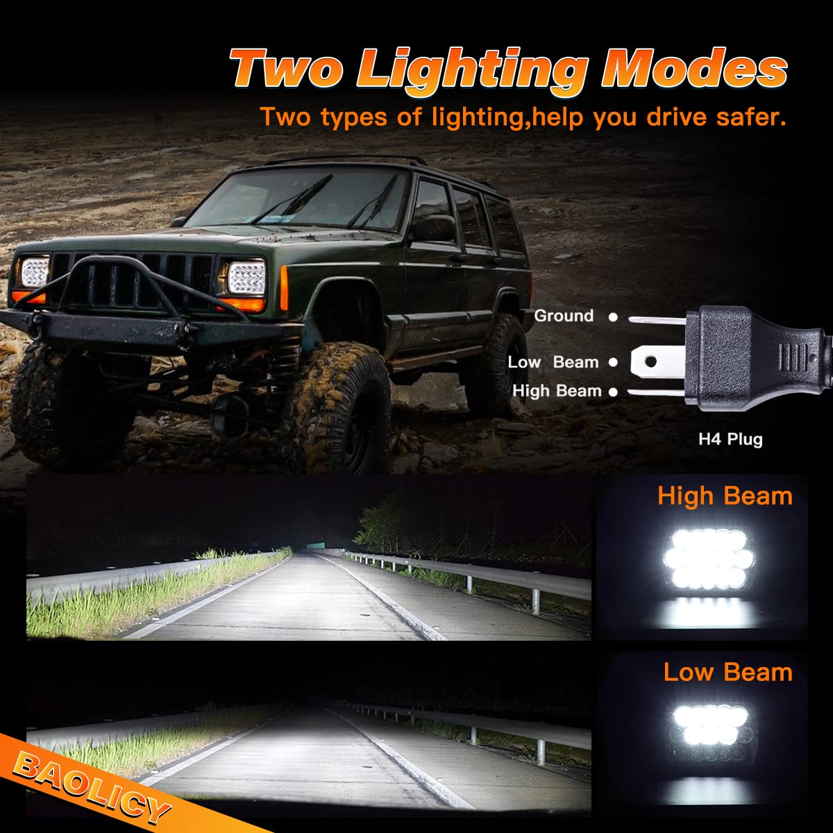 BAOLICY 5x7 H6054 LED Headlights DOT Approved 7x6 Hi/Low Sealed Beam H5054 H6052 6053 Rectangular Head Lights 2PCS 45W for xj yj Chevy S10 Blazer Ford Probe Off-Road Truck VAN SUV