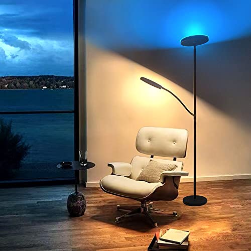 RGB Floor Lamp,Modern LED light Rotatable with Standing Lamp 24W/2000LM Main Light and 10W/350LM Side Reading Lamp, Adjustable Tall Lamps with Remote & Touch &APP Control for Living Room,Bedroom