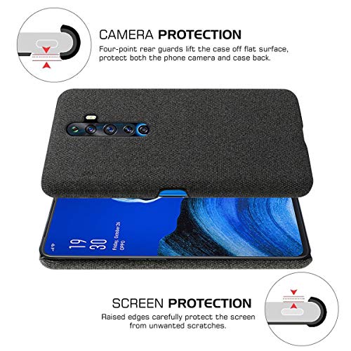 Grandcase Oppo Reno2 Z Case,Ultra-Thin Felt Cloth Anti-Fingerprint Shock Absorber Protective Cover for Oppo Reno2 Z/F 6.53" -Black