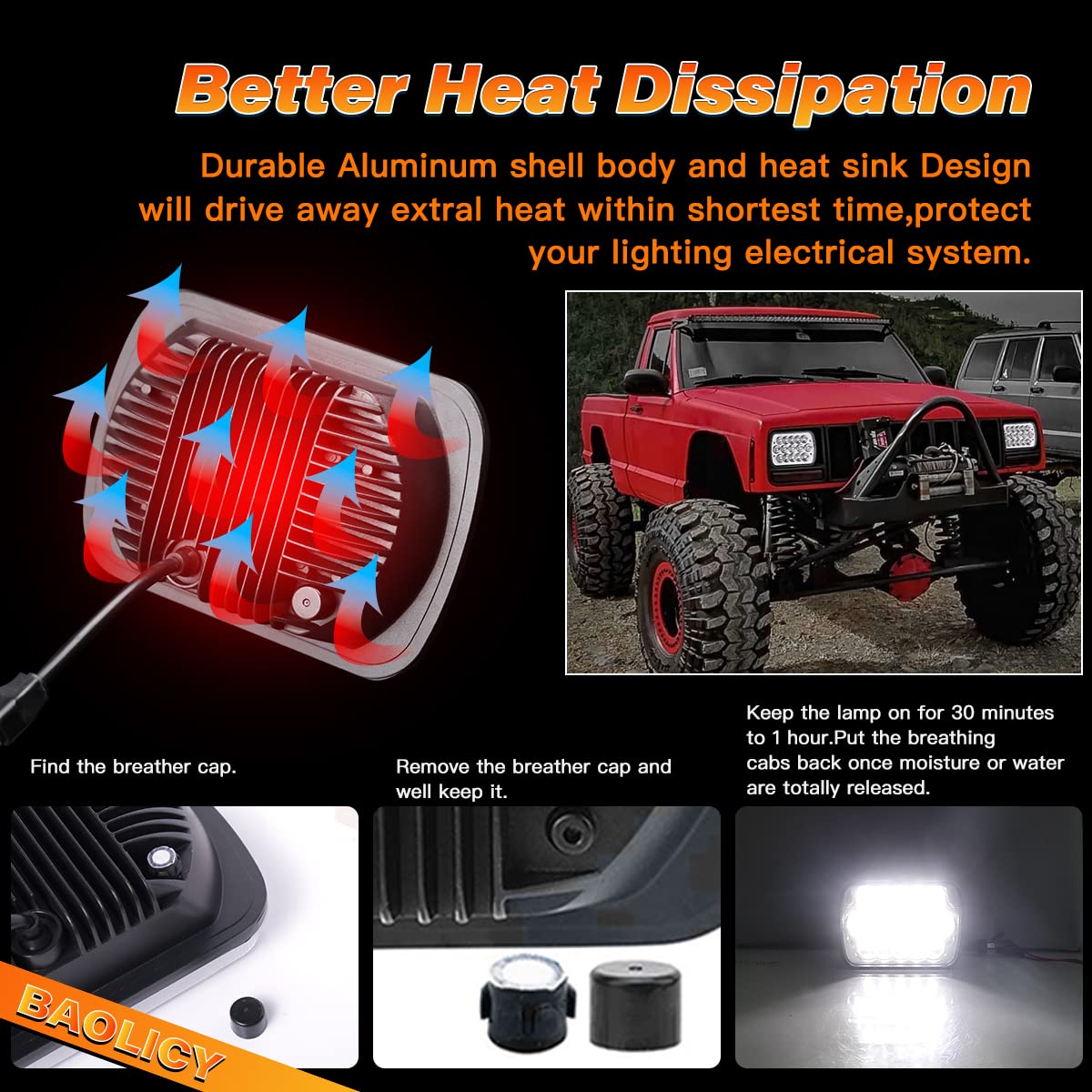BAOLICY 5x7 H6054 LED Headlights DOT Approved 7x6 Hi/Low Sealed Beam H5054 H6052 6053 Rectangular Head Lights 2PCS 45W for xj yj Chevy S10 Blazer Ford Probe Off-Road Truck VAN SUV