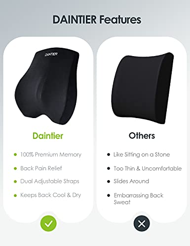 DAINTIER Back Cushion,Lumbar Support Cushion Pillow,100% Memory Foam Car Cushion, Office Chair Cushion for Back Pain Relief, Ideal Back Support for Car Seat, Gaming Chair,Wheelchair…