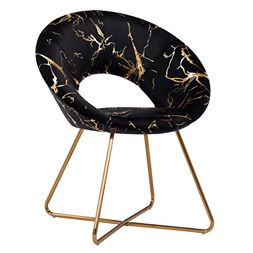 DUHOME Black Accent Chair Velvet Vanity Chair Lliving Room Chairs Desk Chair with Golden Legs Mid-Back 1 pcs