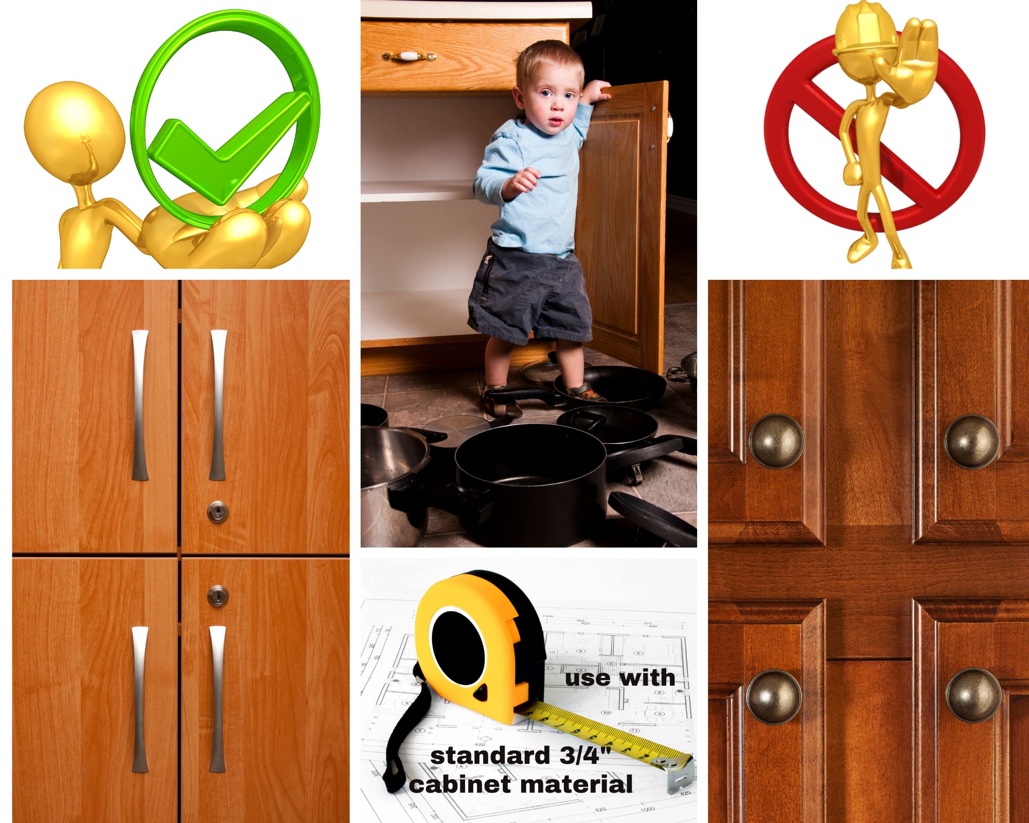 K-Rae Evolution Double Door Lock Safety Cabinet Locks with Keys - Kitchen Cabinet Locks for Adults Cupboard Storage Lock Easy to Install Hardware Included 2 Color Options (Keyed Differently)
