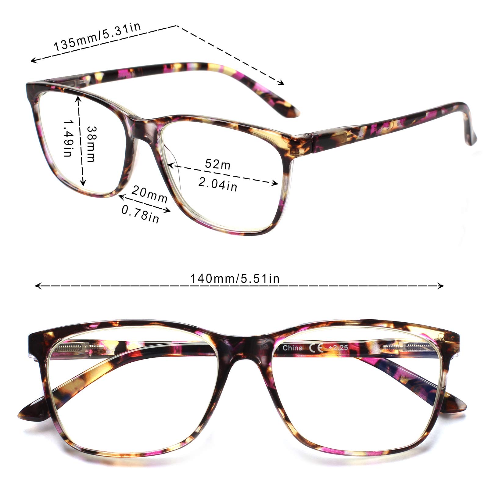 SIGVAN Ladies Reading Glasses Blue Light Blocking Spring Hinge Fashion Pattern Print Eyeglasses for Women (multicolour, 1.75)
