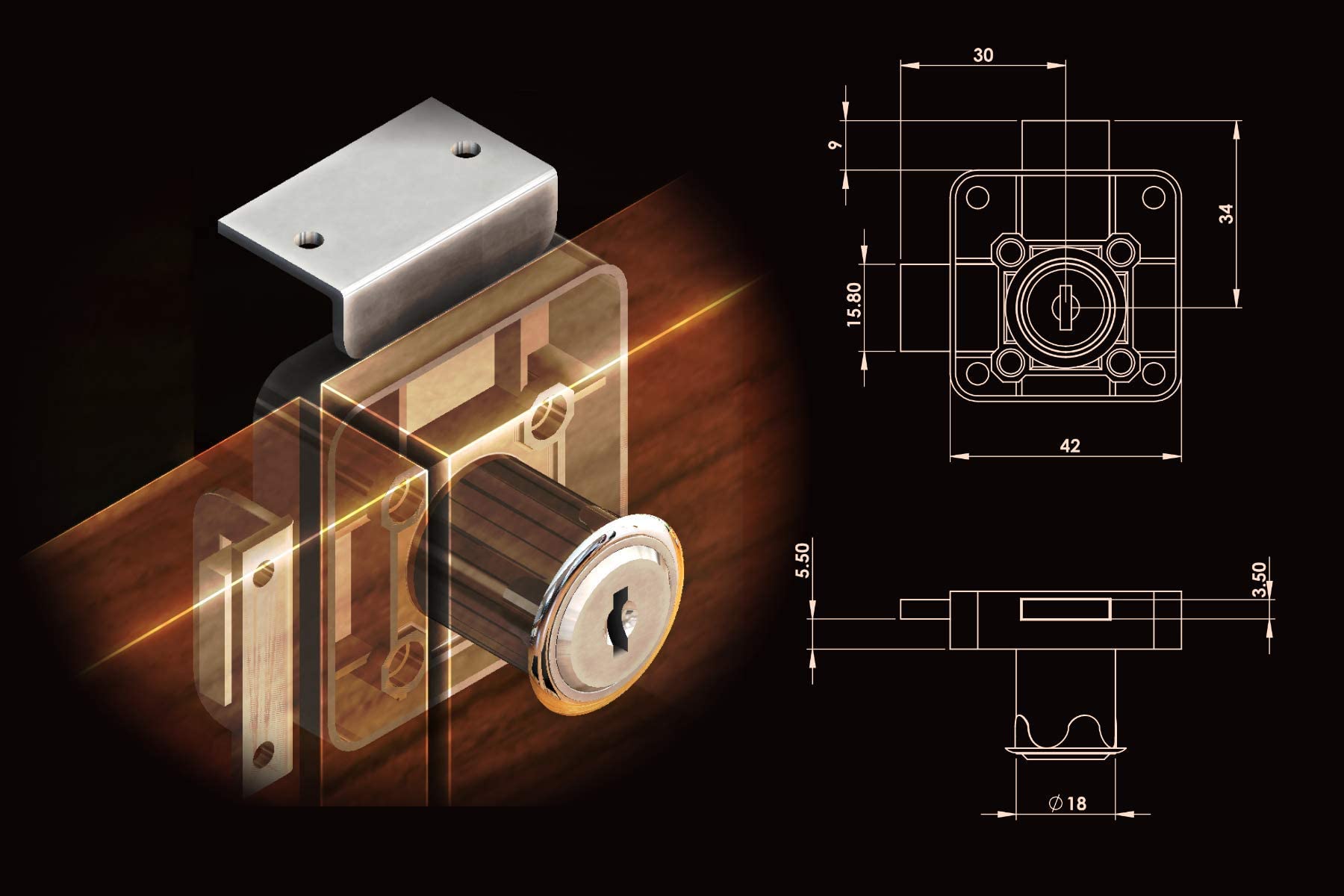 K-Rae Evolution Double Door Lock Safety Cabinet Locks with Keys - Kitchen Cabinet Locks for Adults Cupboard Storage Lock Easy to Install Hardware Included 2 Color Options (Keyed Differently)