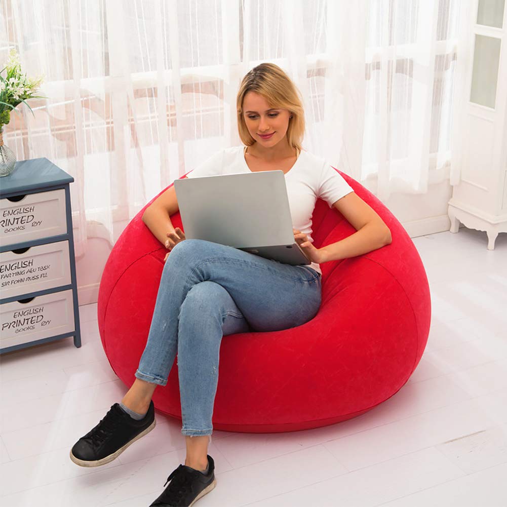 DENPETEC Bean Bag Chair Sofa Lounger Flocking PVC Lazy Inflatable Sofa Couch for Adults Home Dorm Room Living Room Comfortable Bean Bag Chair Foldable (Inflator not included)