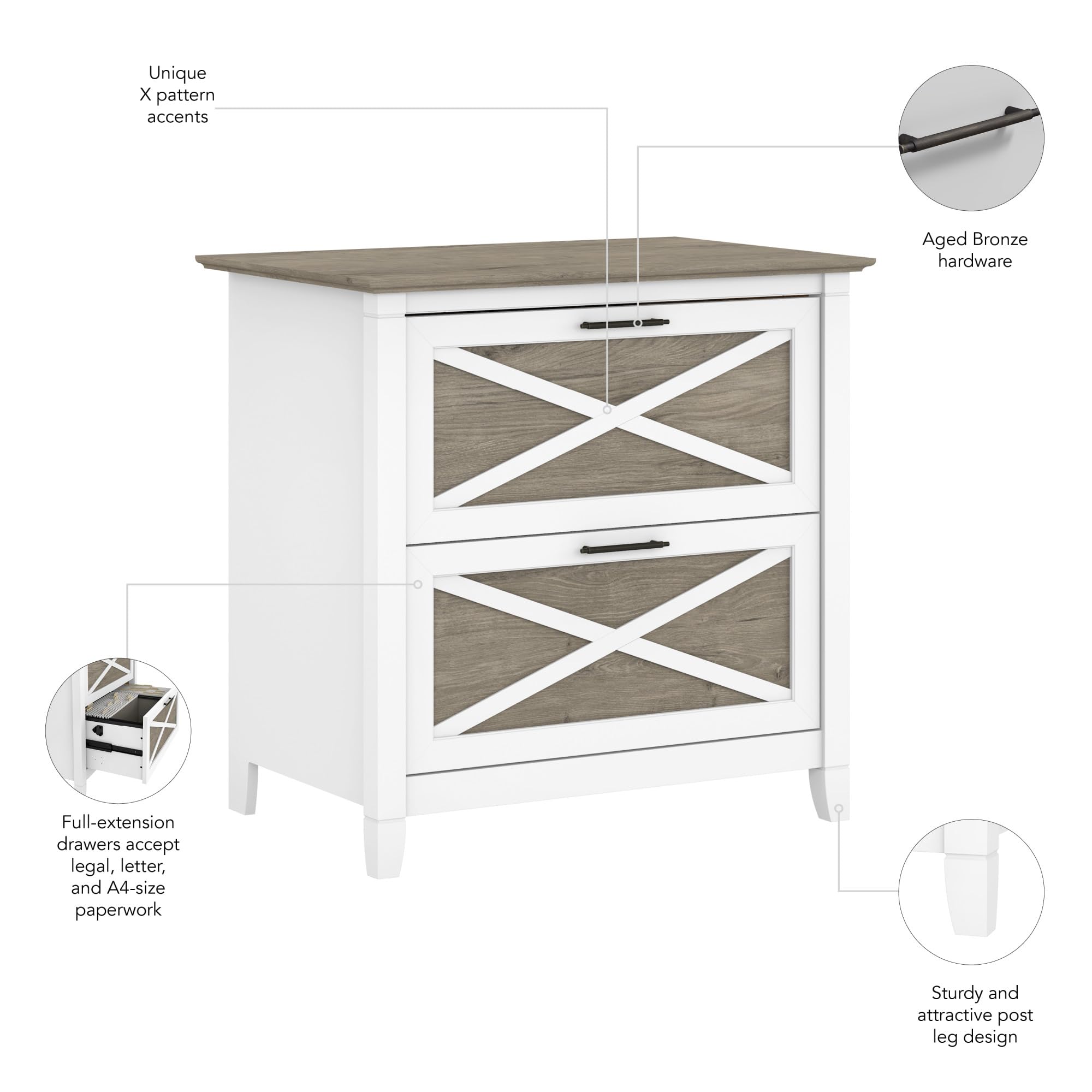 Bush Furniture Key West Lateral File Cabinet, Modern Farmhouse 2 Drawer File Cabinet for Home Office