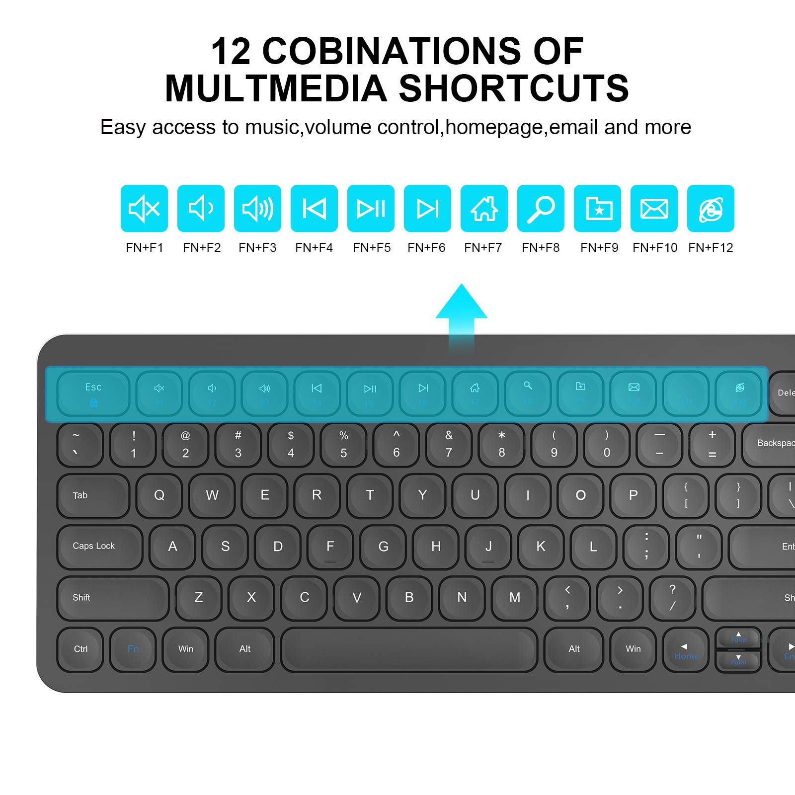 cimetech Wireless Keyboard Mouse Combo, Compact Full Size Wireless Keyboard and Mouse Set Less Noise Keys 2.4G Ultra-Thin Sleek Design for Windows, Computer, PC, Notebook, Laptop - Matte Black