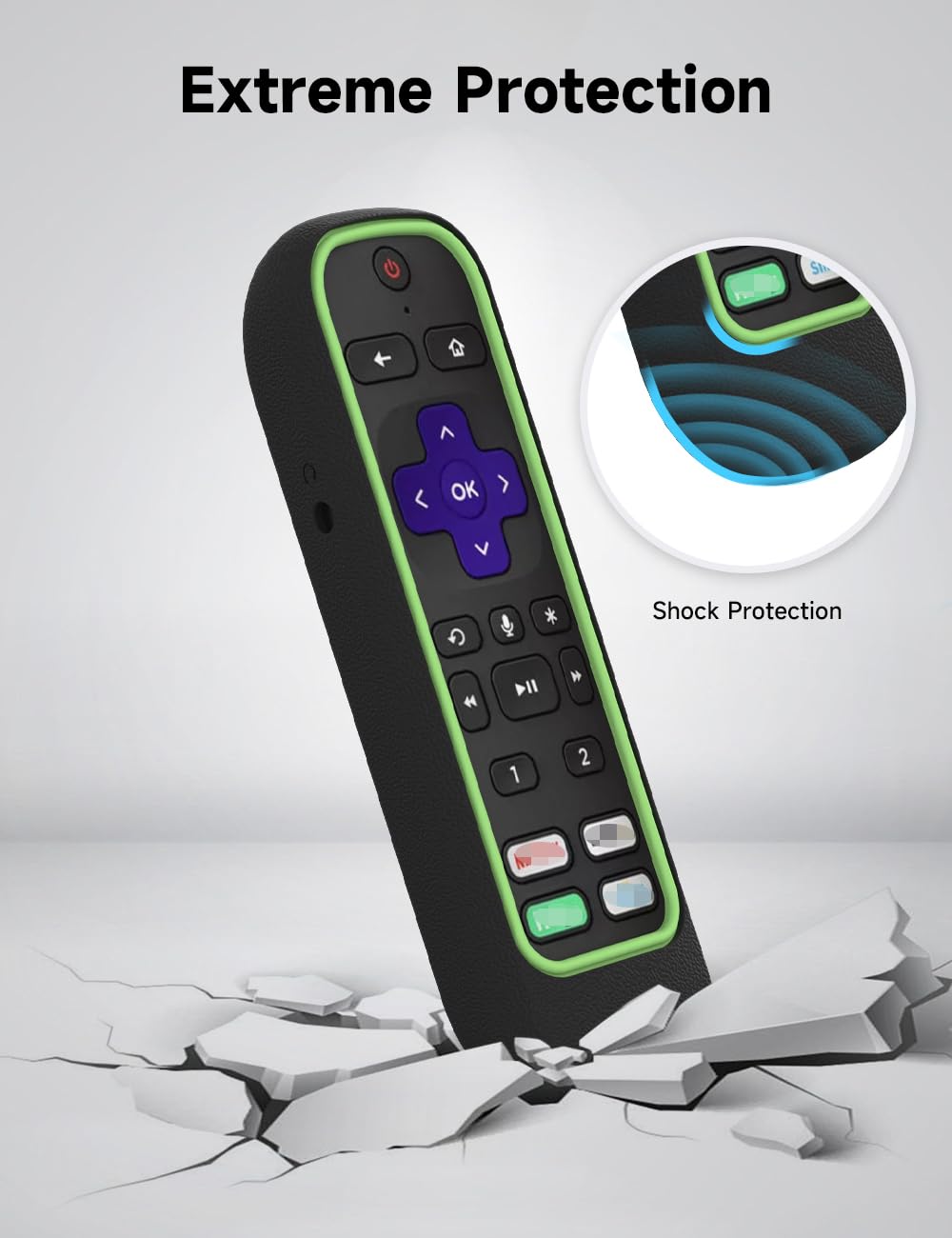SIKAI Protective Case for ROKU Voice Remote Pro, for Roku Ultra 2020/2019 Remote, Shockproof Silicone Cover for Roku Ultra 4800R 4670R RCS01R Voice Remote Pro Anti-Lost with Loop (Black-Glow Green)