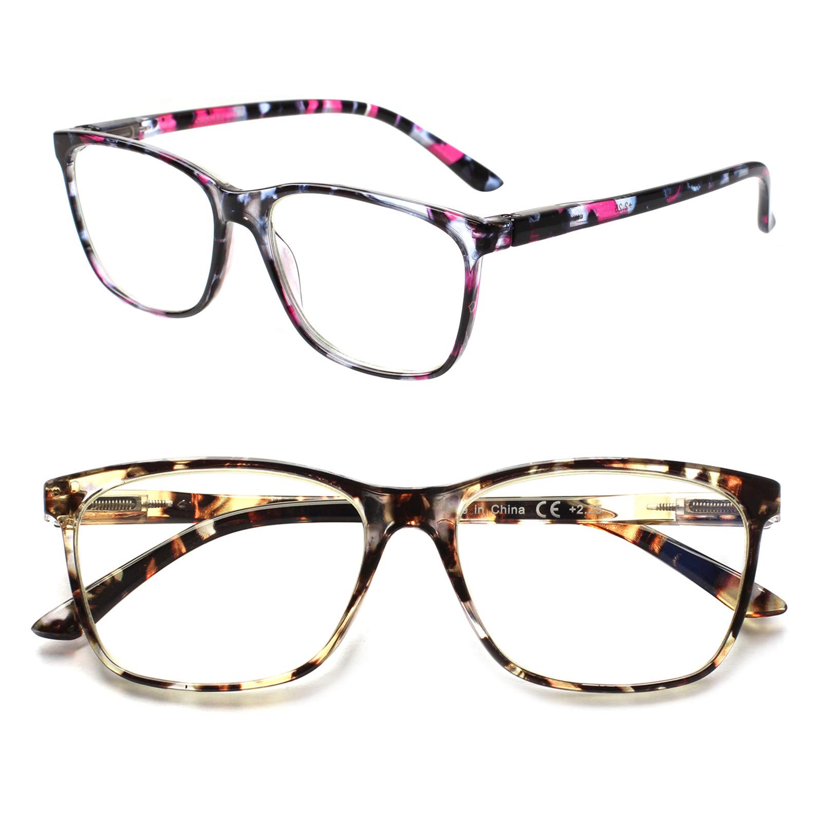 SIGVAN Ladies Reading Glasses Blue Light Blocking Spring Hinge Fashion Pattern Print Eyeglasses for Women (multicolour, 1.75)