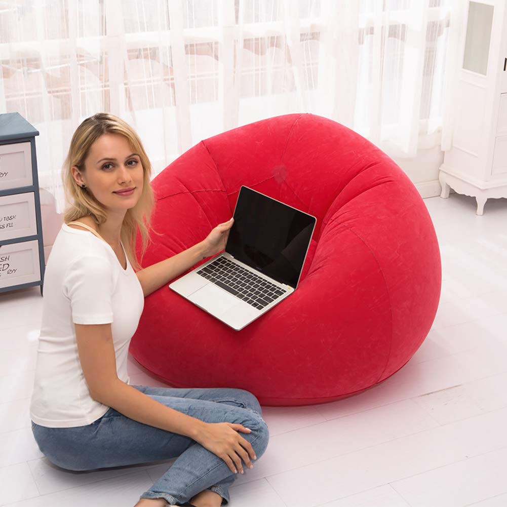 DENPETEC Bean Bag Chair Sofa Lounger Flocking PVC Lazy Inflatable Sofa Couch for Adults Home Dorm Room Living Room Comfortable Bean Bag Chair Foldable (Inflator not included)