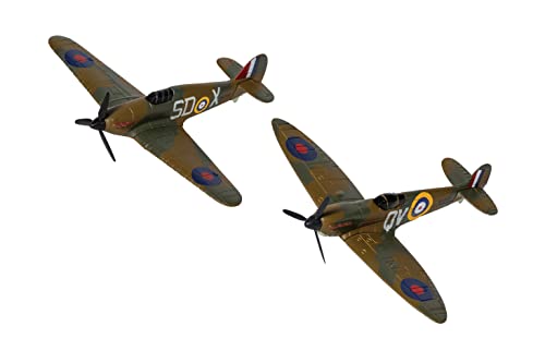 Corgi Diecast Battle of Britain Spitfire and Hurricane Collection Fit The Box Scale Display Model Aircrafts CS90686, Green & Brown